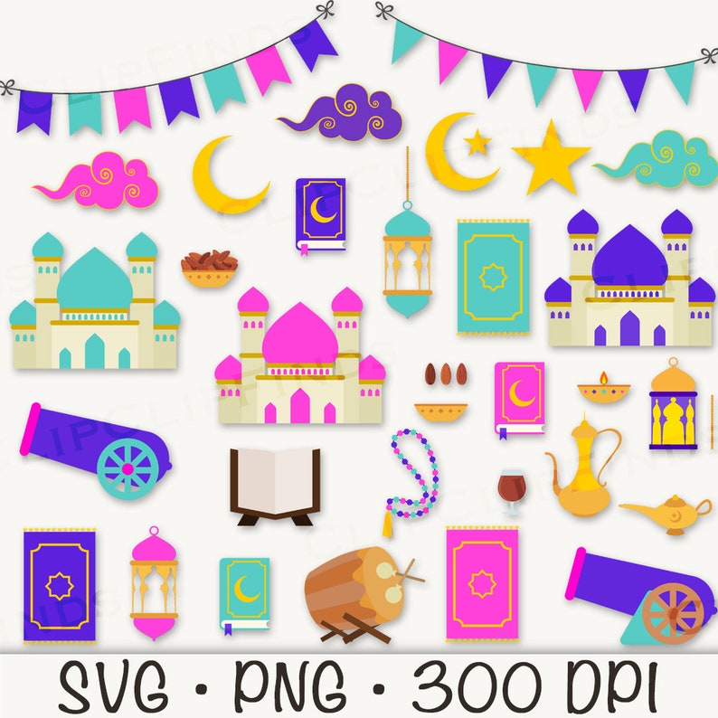 Ramadan Clipart Bundle Pack, SVG, PNG, Ramadan Kareem, EID, Muslim ...