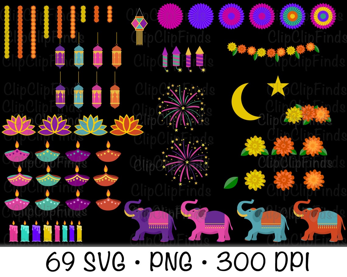 Diwali Clipart Diwali Graphics Bundle Pack SVG PNG Diya - Etsy