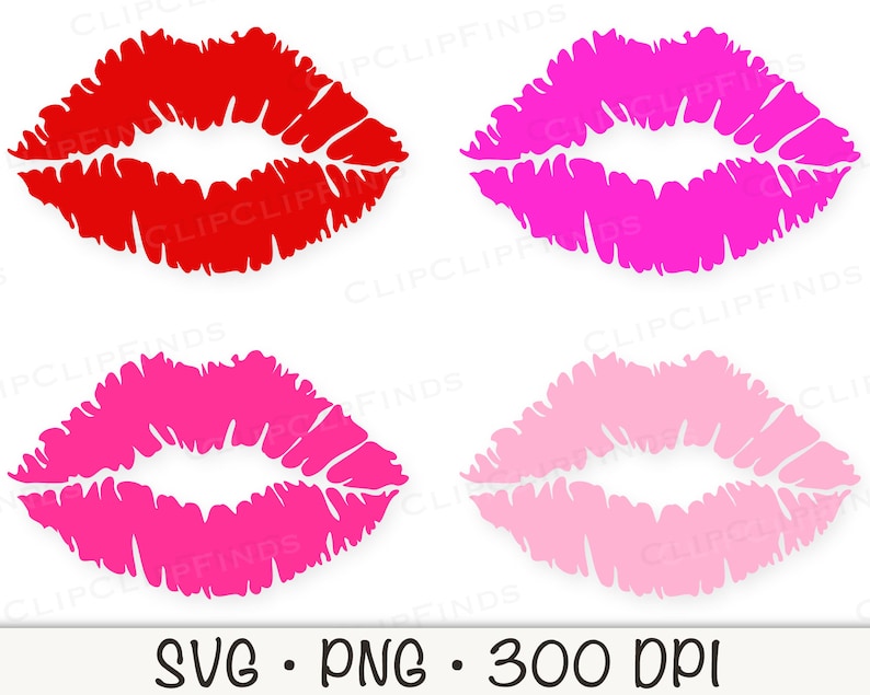 Lips SVG Clipart: Kiss Print, Valentine's Day, Red, Pink, Digital ...