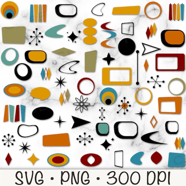 Mid Century Shapes Clip Art - Etsy