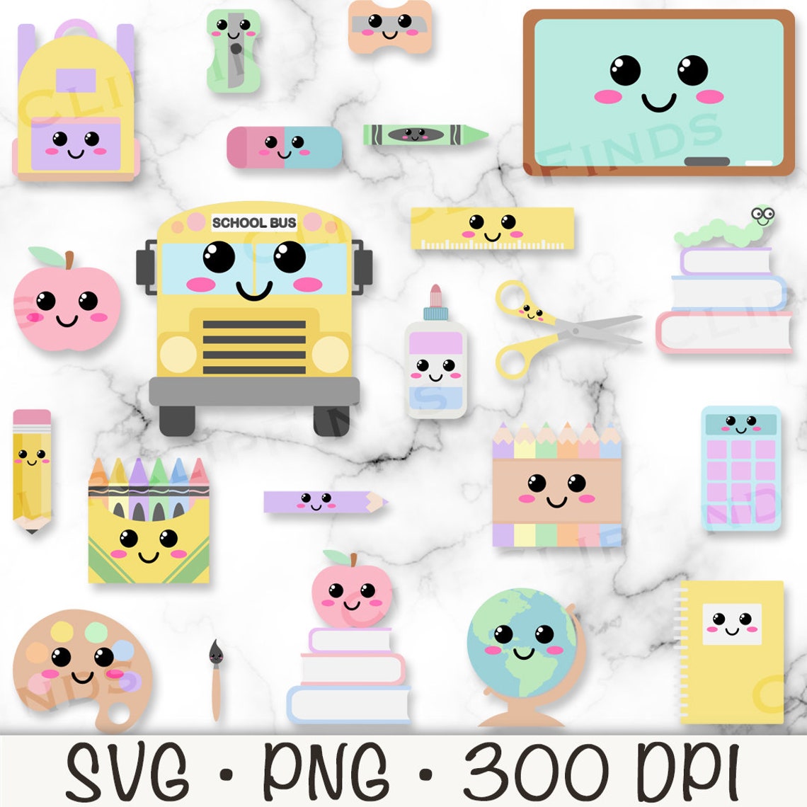 Cute School Supplies Clipart, Pastel Kawaii School Classroom PNG ...