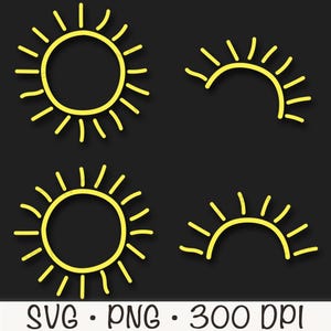 Sun Outline SVG, Sunshine PNG, Hand-drawn Sun, Sun Bundle Pack, Sunrise ...