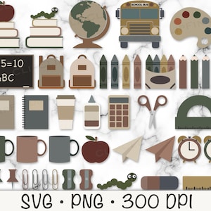 School SVG Bundle, Back to School Clip Art, Neutral Colors, School ...
