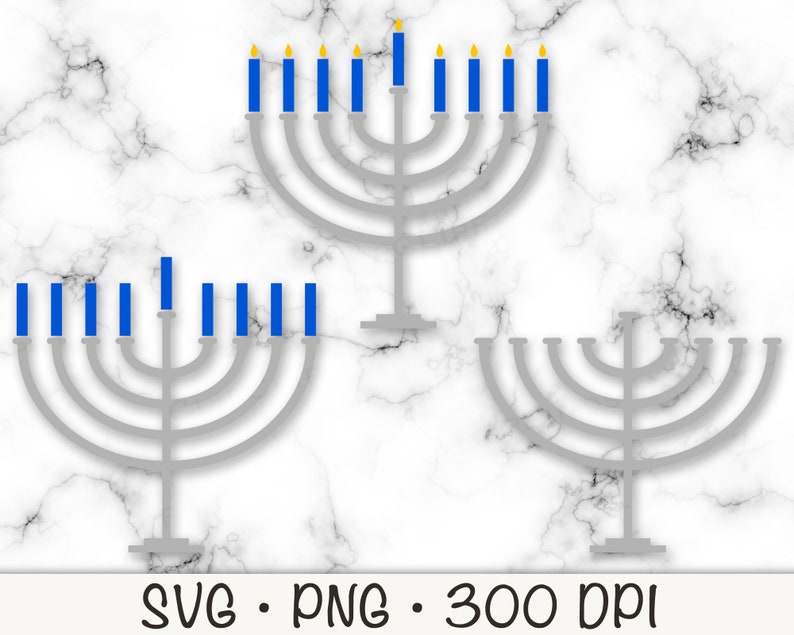 Menorah Clipart: Silver & Blue Candles (SVG, PNG) - Etsy