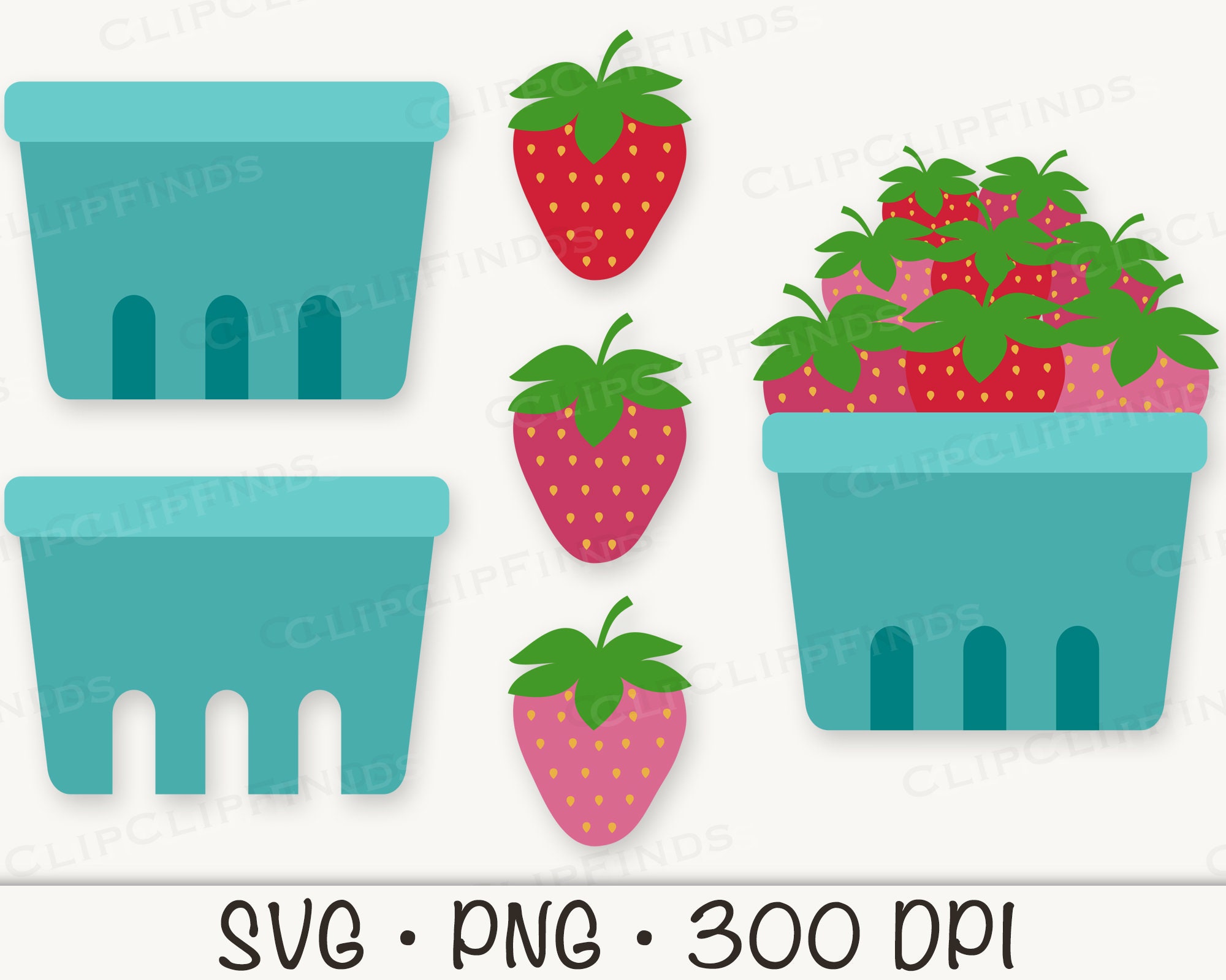 Strawberry Basket Clipart Pink Strawberries SVG Strawberries - Etsy