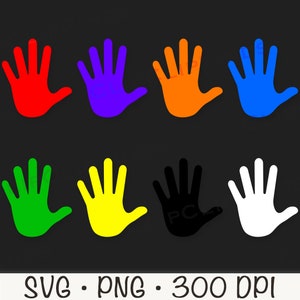 Hand Silhouette SVG, Colorful Handprint Bundle Pack PNG, Painted Hands ...