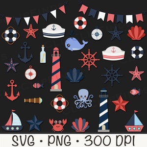 Nautical Clipart Bundle Pack, Nautical SVG, Light House, Boat, Starfish ...