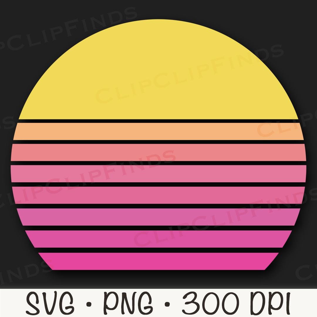Retro Sunset SVG, PNG, Vector, Pink, Yellow, Sunrise, Ocean ...