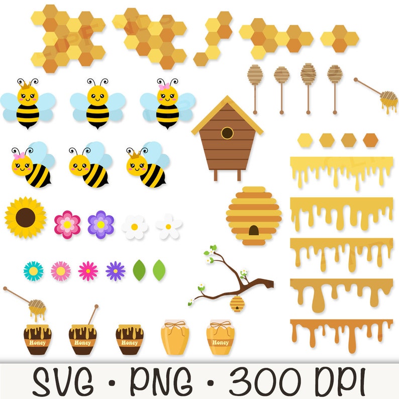 Busy Bees Clipart, Bees SVG, Honey Bees PNG, Bee Hive, Bee House, Honey ...