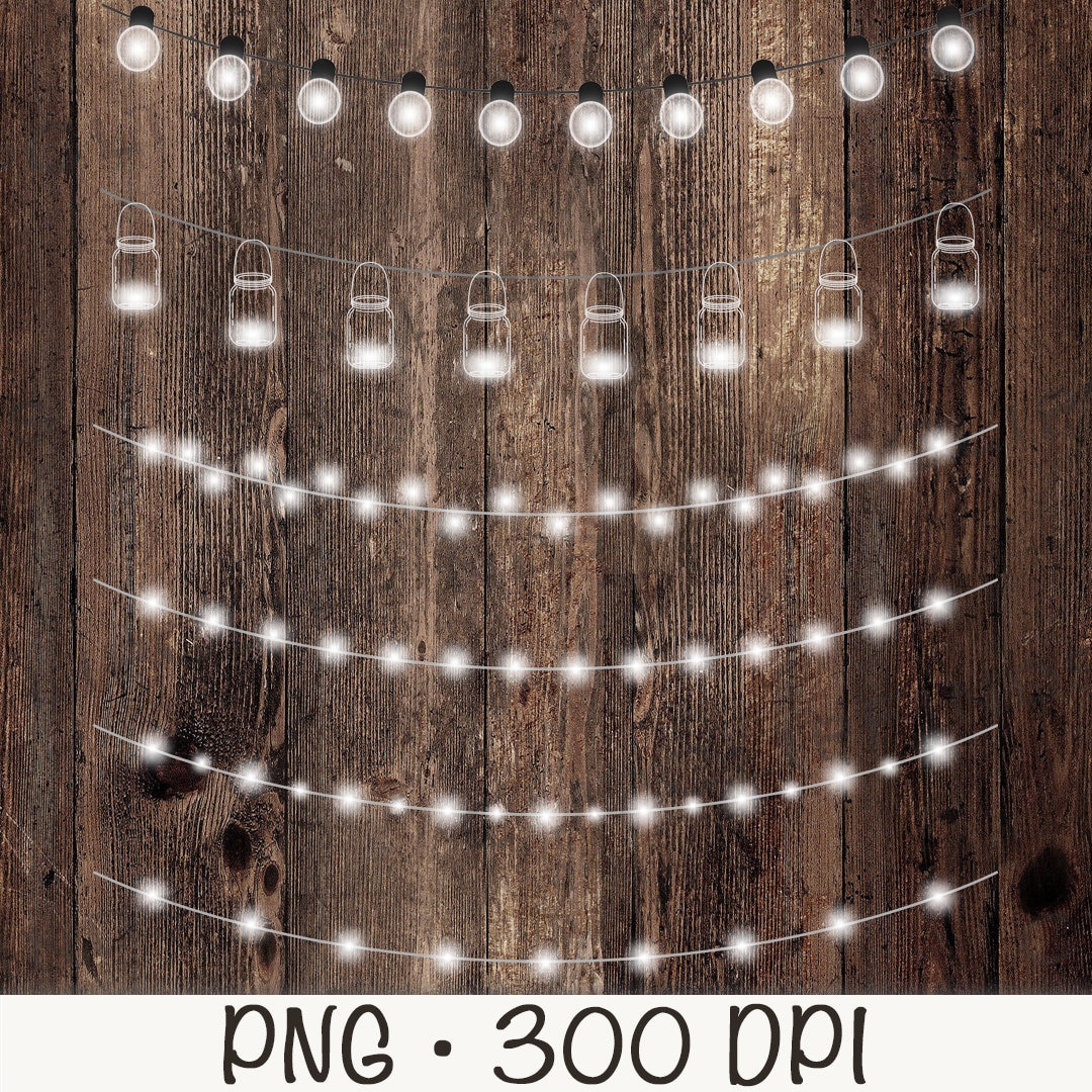 String Lights Clipart, White String Lights PNG, Wedding, Mason Jar ...