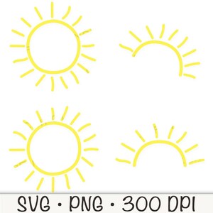 Sun Outline SVG, Sunshine PNG, Hand-drawn Sun, Sun Bundle Pack, Sunrise ...