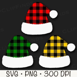 Buffalo Plaid Santa Hat Bundle Green, Red, Yellow SVG Vector Cut File ...