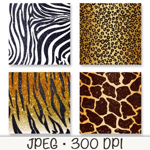Glitter Animal Print Digital Wallpaper, Zebra, Leopard, Tiger and ...