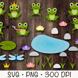 Frog SVG, Frogs Clipart, Cute Frogs, Frogs PNG, Cute Frog Bundle, Pond ...