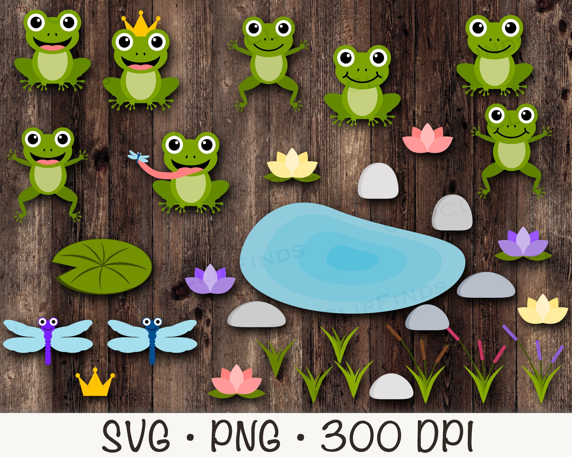 Frog SVG, Frogs Clipart, Cute Frogs, Frogs PNG, Cute Frog Bundle, Pond ...