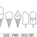 Ice Cream Doodle Outline Bundle, Double Scoop, Popsicle, SVG Vector Cut ...