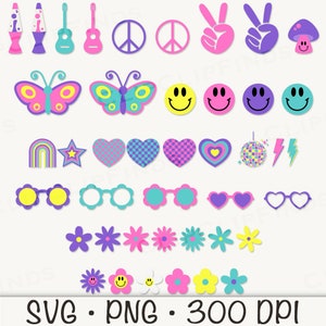 Retro Groovy Clipart, Hippie SVG, Hippie PNG, Flower Power, Happy Face ...