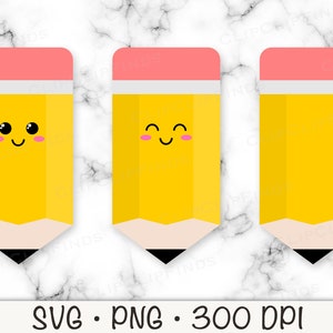 Kawaii Happy Pencil, Pencil, Cute, School, Teacher, Bookmark, SVG, PNG ...