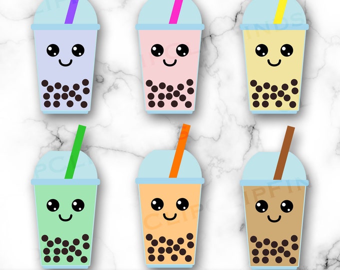 Bubble Tea Kawaii Clipart Set, Cute Bubble Tea Rainbow Clip Art ,boba ...