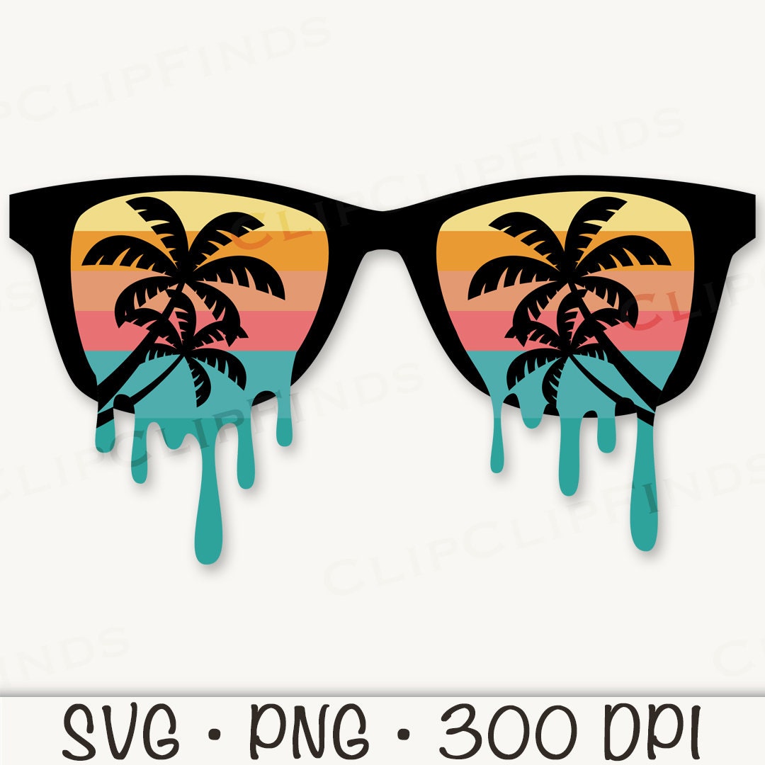 Palm Tree Drip Sunglasses SVG, Aviators SVG, Retro Sunset PNG, Beach ...