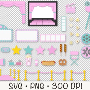 Cinema SVG, Movie Theme Bundle Clipart, Pink Carpet Awards, Pink ...