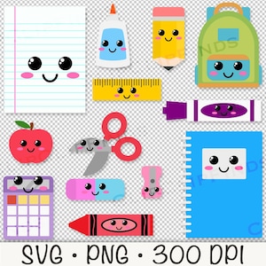 School Supplies PNG, Cute School Supplies SVG, Kawaii School Supplies ...