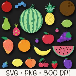 Fruit Clipart, Fruit SVG, PNG, Summer Clipart, Mango, Kiwi, Strawberry ...