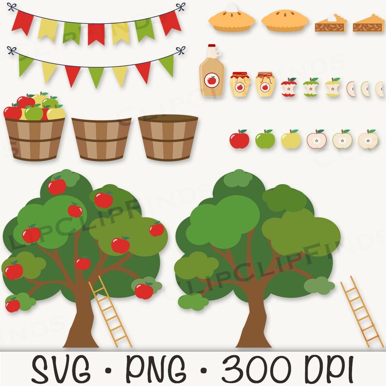 Apple Picking Clipart, Apple Orchard PNG, Apple Tree, Apple Pie, Bitten ...