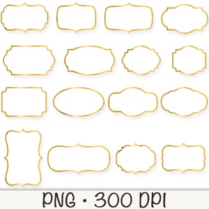 Gold and White Label Frames PNG, Digital Gold Label Graphics, Elegant ...
