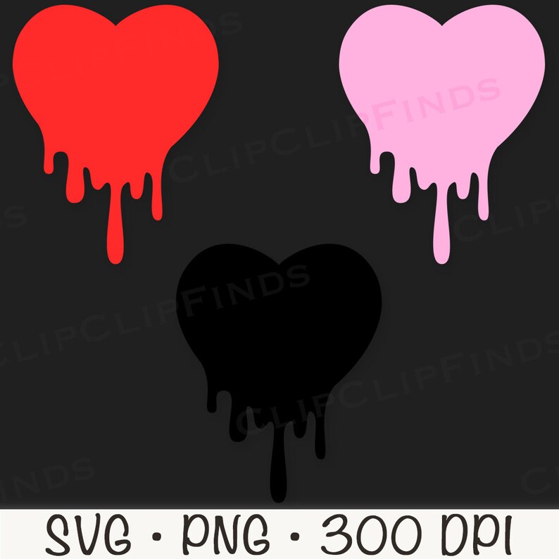 Dripping Heart SVG, Bundle Pack, Dripping Heart PNG, Red, Pink, Black ...