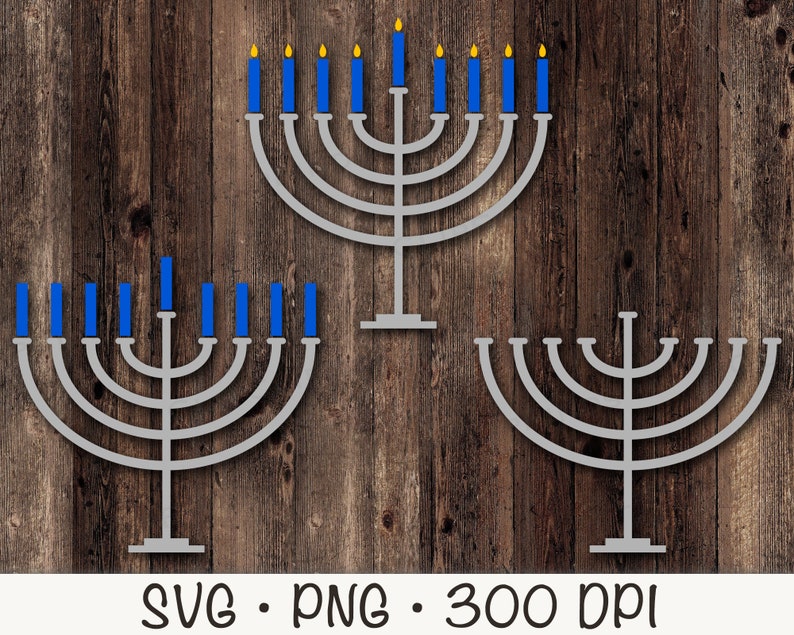 Menorah Clipart: Silver & Blue Candles (SVG, PNG) - Etsy