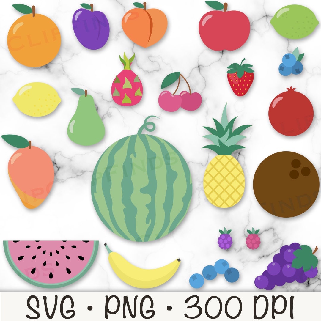 Fruit Clipart, Fruit SVG, Fruit PNG, Cute Fruit Bundle Pack, Raspberry ...