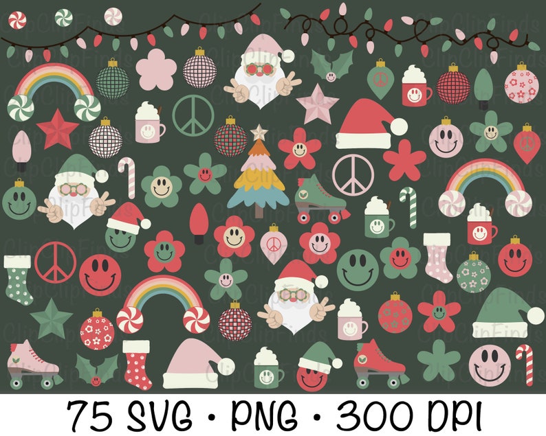 Groovy Christmas Clipart Hippie Santa Peace Sign Retro - Etsy