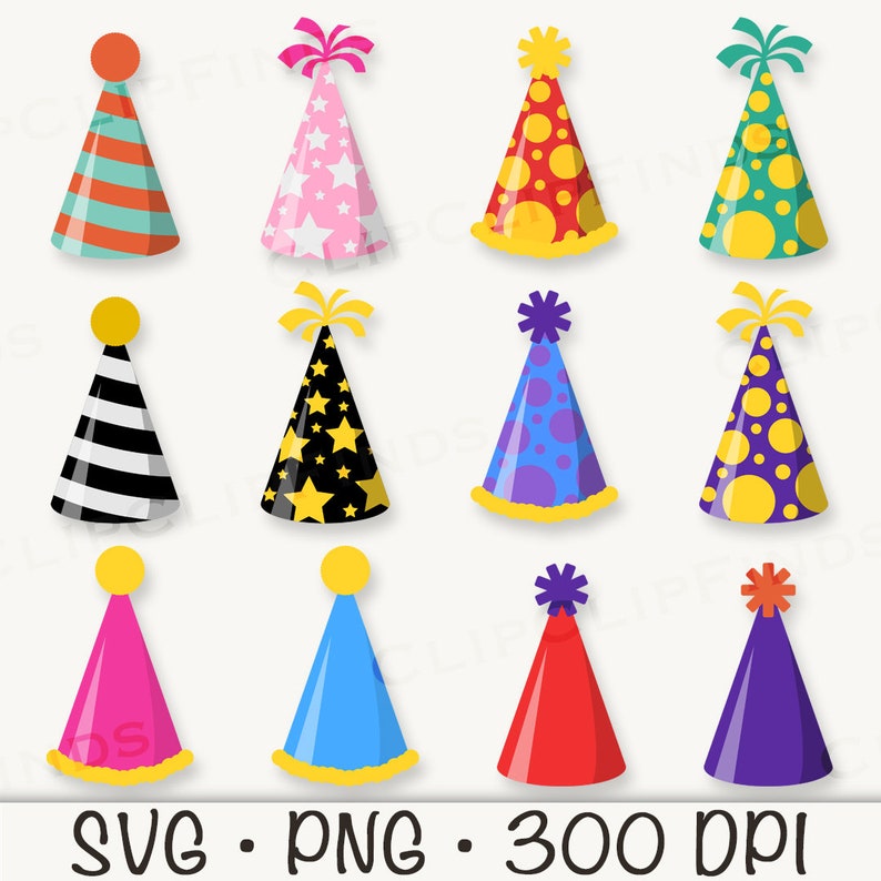 Birthday Hats SVG, Birthday Party Hats Clipart, Kid's Birthday Hats PNG ...