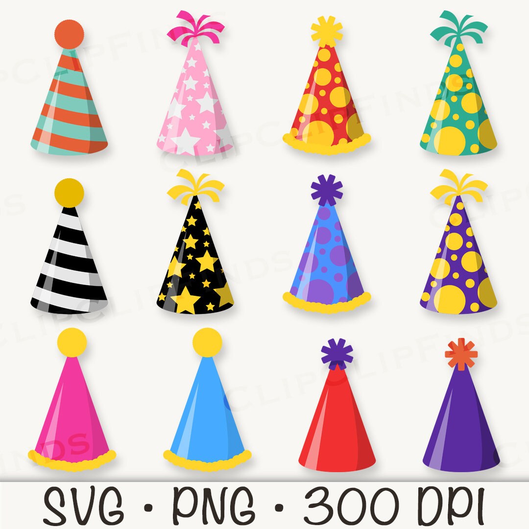Birthday Hats SVG, Birthday Party Hats Clipart, Kid's Birthday Hats PNG ...