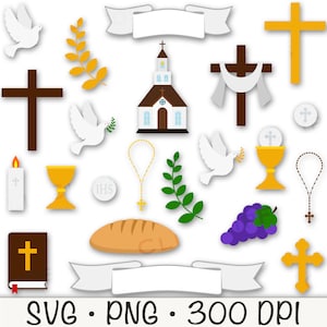 Paquete de Primera Comunión, SVG PNG, Iglesia, Cáliz, Pan Santo, Biblia ...