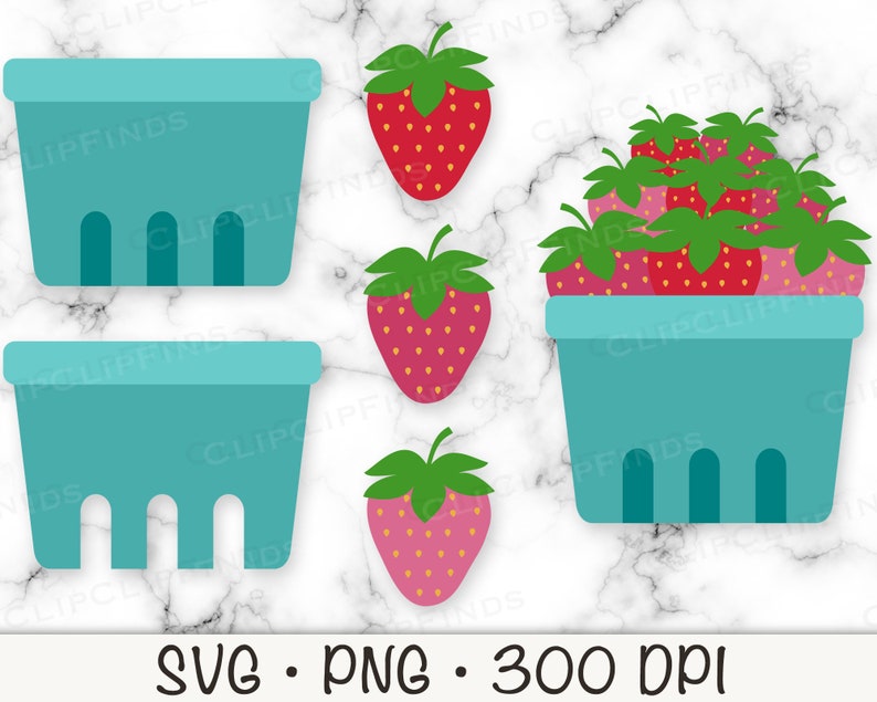 Strawberry Basket Clipart Pink Strawberries SVG Strawberries - Etsy