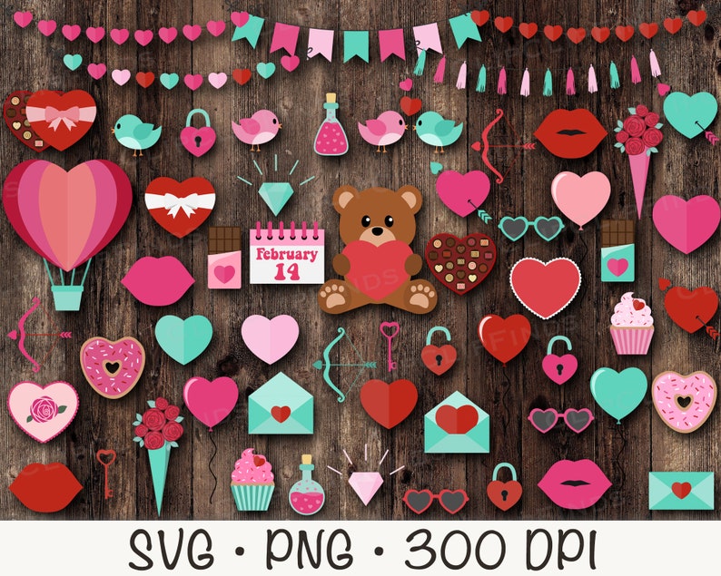 Valentine's Day Clipart Bunting Garland Teddy Bear - Etsy