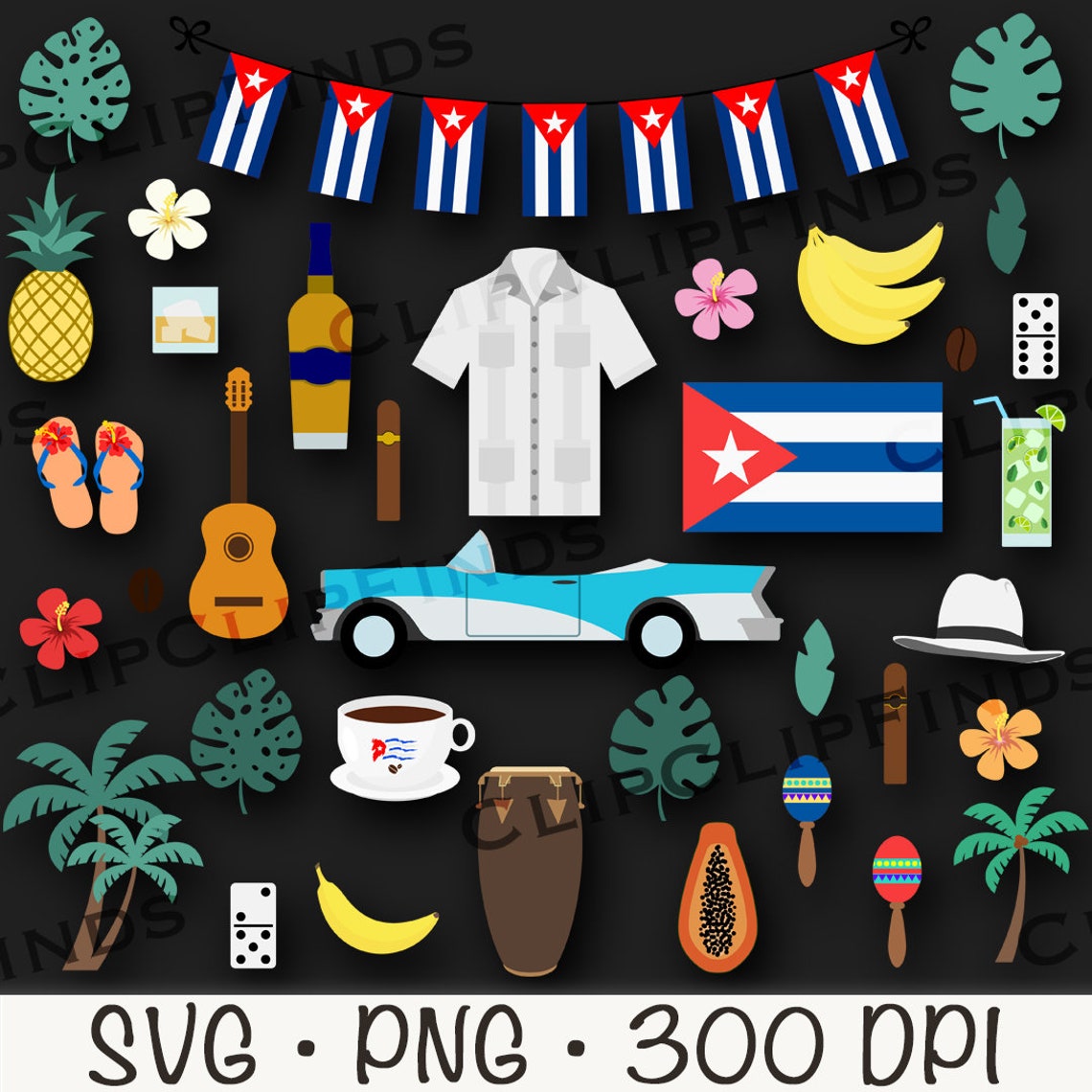 Kubanische Clipart, Kuba SVG, PNG Grafiken, sofortiger digitaler ...
