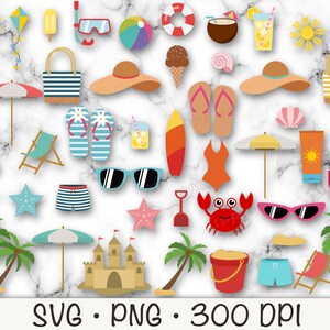 Summer Beach Clipart SVG, Cute Beach Clipart Bundle Pack, Kite ...