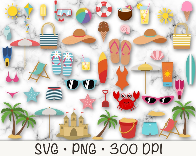 Summer Beach Clipart Bundle: Hand-drawn Seaside Graphics (PNG, SVG ...