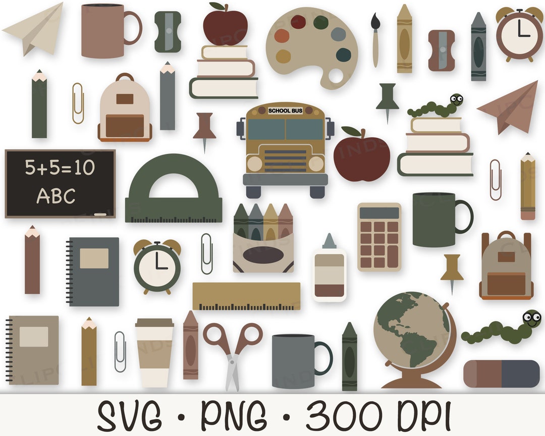 School SVG Bundle, Back to School Clip Art, Neutral Colors, School ...