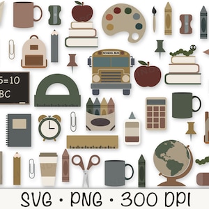 School SVG Bundle, Back to School Clip Art, Neutral Colors, School ...