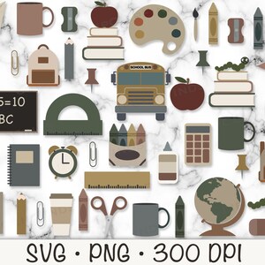 School SVG Bundle, Back to School Clip Art, Neutral Colors, School ...