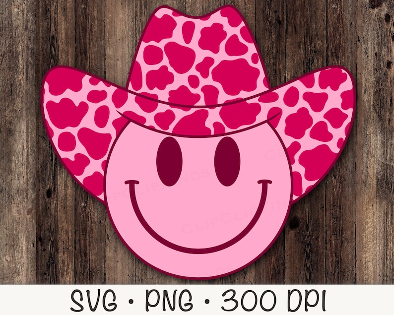 Cowboy Happy Face Cow Print Cowboy Hat Rodeo Smiley Face - Etsy