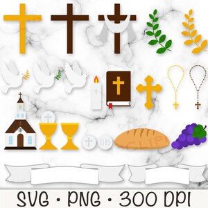 Paquete de Primera Comunión, SVG PNG, Iglesia, Cáliz, Pan Santo, Biblia ...