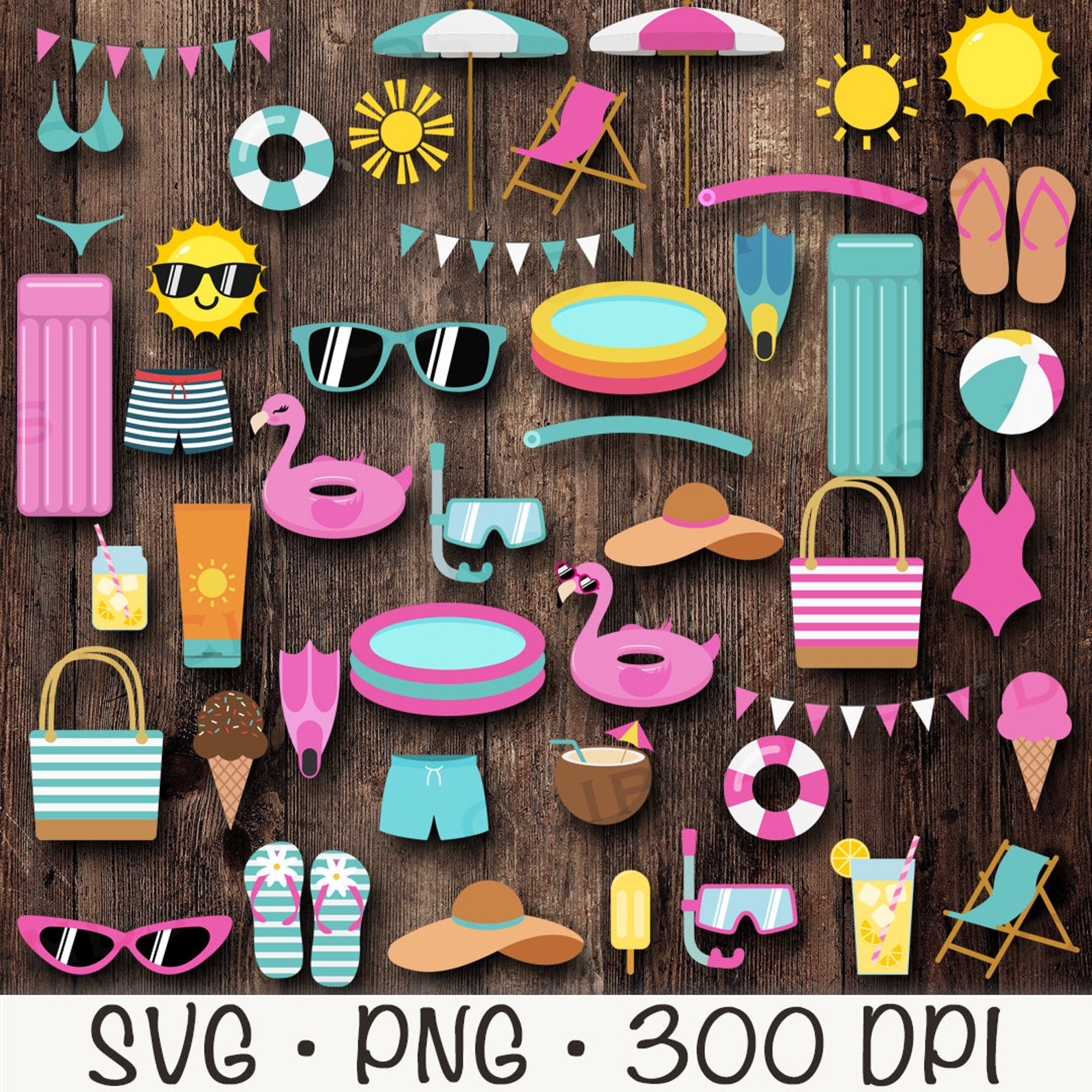 Pool Party Clipart, Pool PNG, Pool SVG, Summer, Flamingo, Floaties ...
