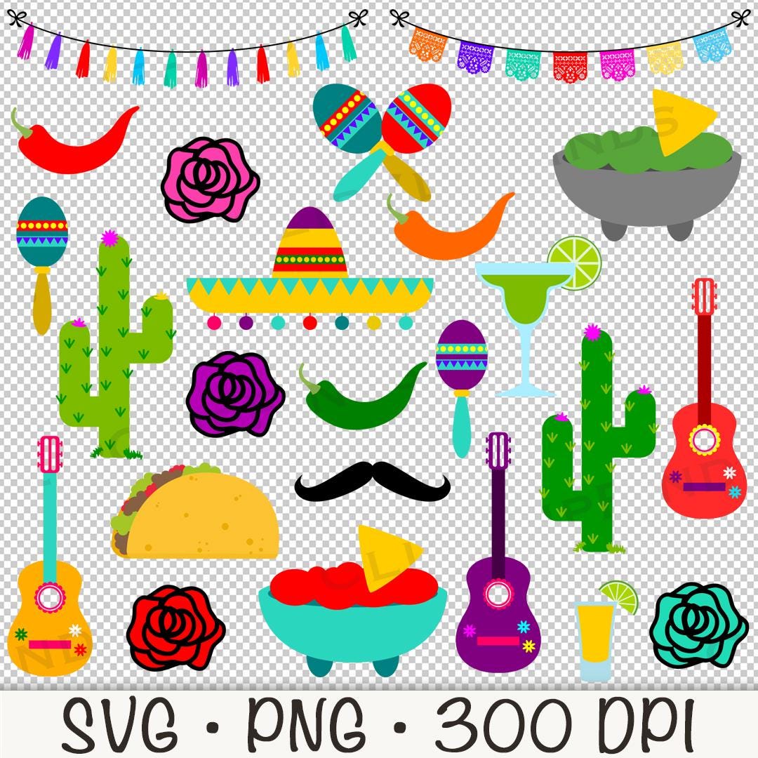 Cinco De Mayo Clipart: Mexican Fiesta Graphics (SVG, PNG) - Etsy