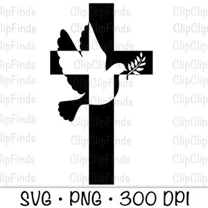 Cross With Flying Dove Branch Peace Dove Symbol Baptism - Etsy