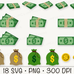 Money SVG, Money Clipart, Money PNG, Bag of Money, Gold Coin, Dollar ...